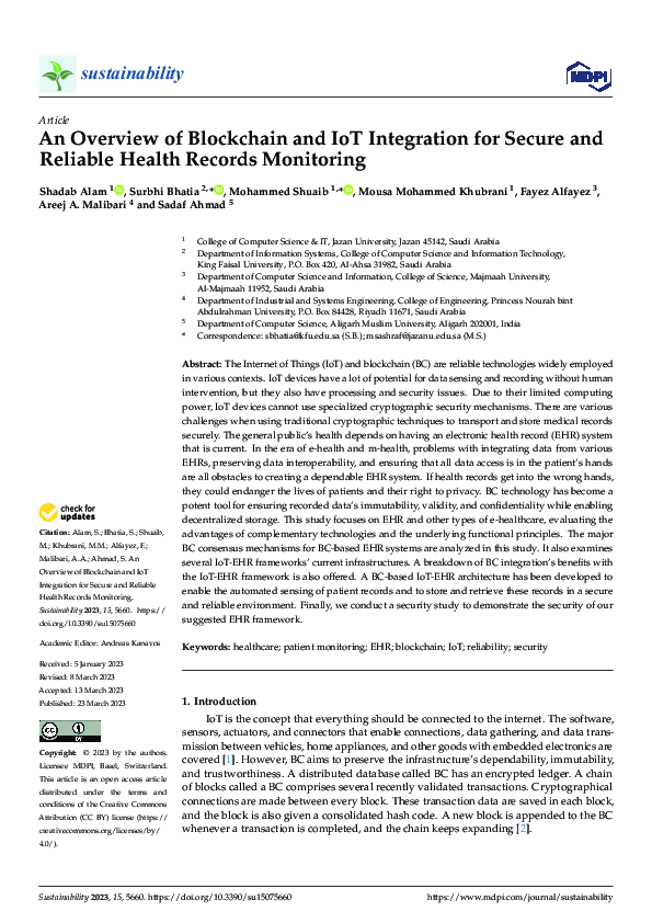 (PDF) An Overview of Blockchain and IoT Integration for Secure and Reliable Health Records ...