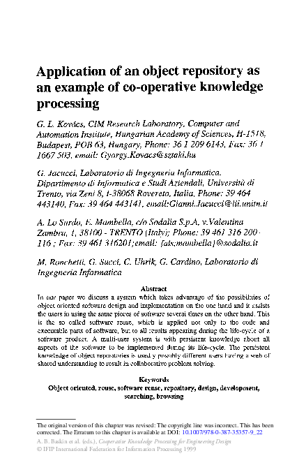 (PDF) Application of an object repository as an example of co-operative ...