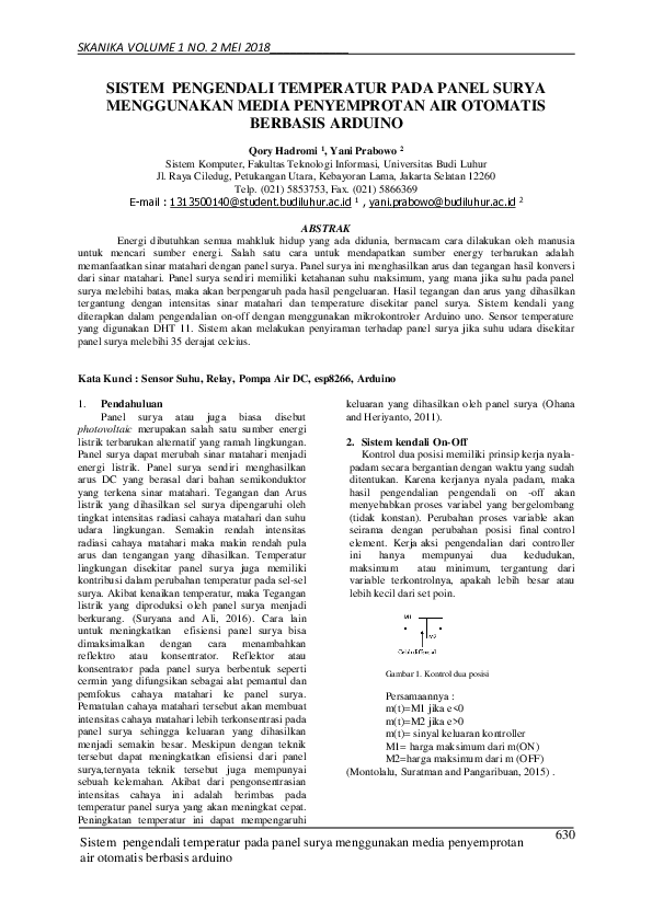 (PDF) Sistem Pengendali Temperatur Pada Panel Surya Menggunakan Media ...