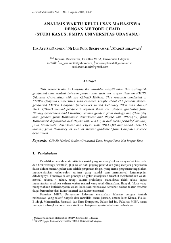 (PDF) Analisis Waktu Kelulusan Mahasiswa Dengan Metode Chaid (Studi Kasus: Fmipa Universitas ...
