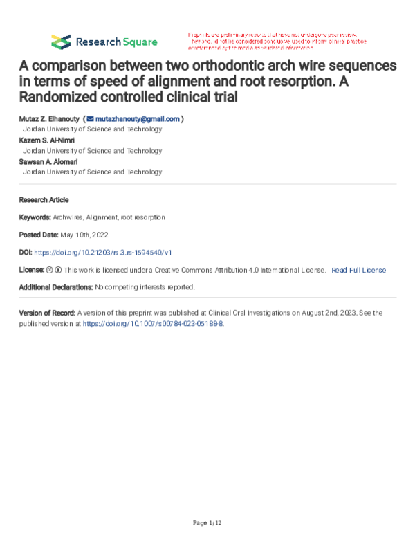 (PDF) A comparison between two orthodontic arch wire sequences in terms of speed of alignment ...