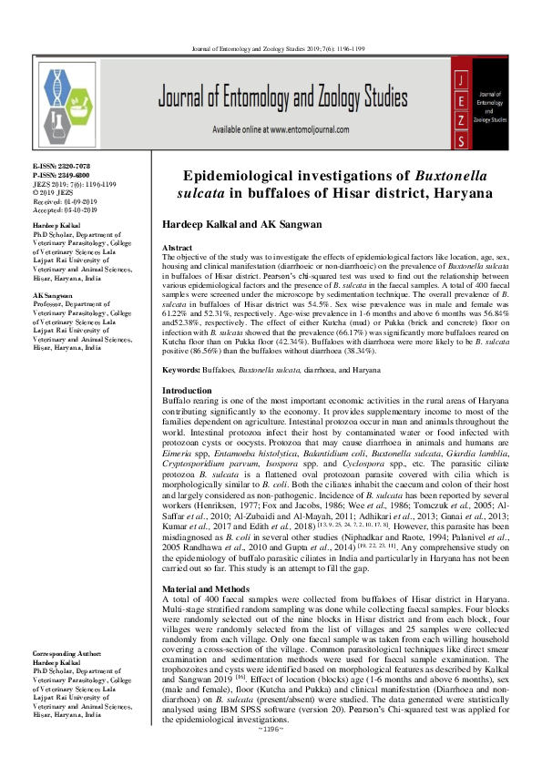 (PDF) Epidemiological investigations of Buxtonella sulcata in buffaloes ...