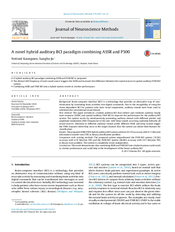 (PDF) A novel hybrid auditory BCI paradigm combining ASSR and P300