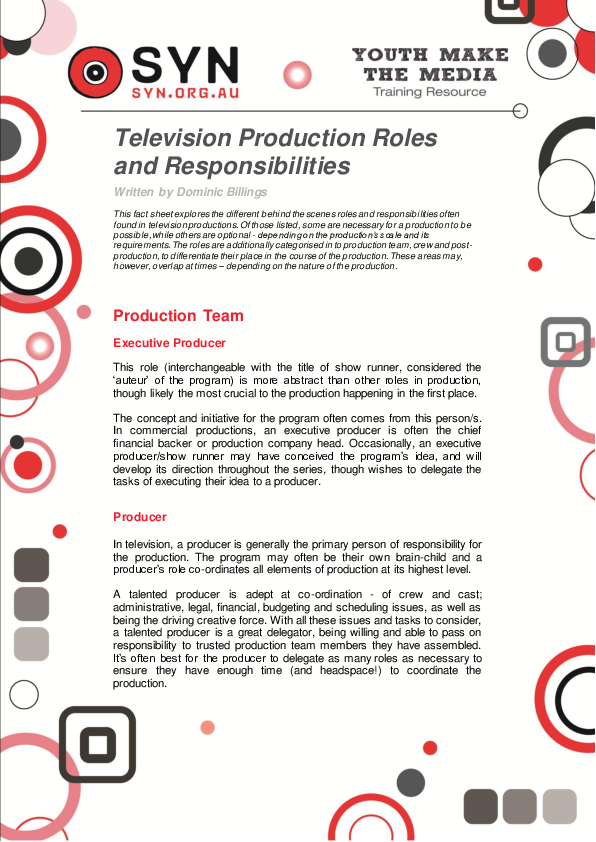 (PDF) Television Production Roles and Responsibilities