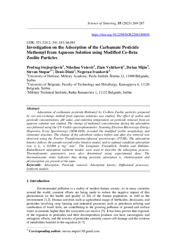 (PDF) Investigation on the adsorption of the carbamate pesticide ...