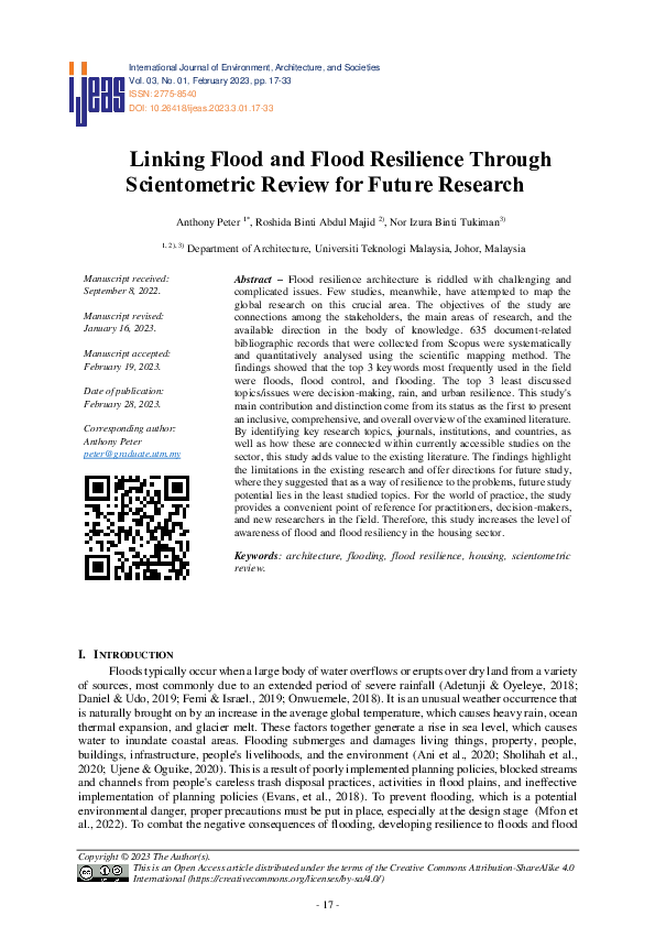 (PDF) Linking Flood and Flood Resilience Through Scientometric Review ...