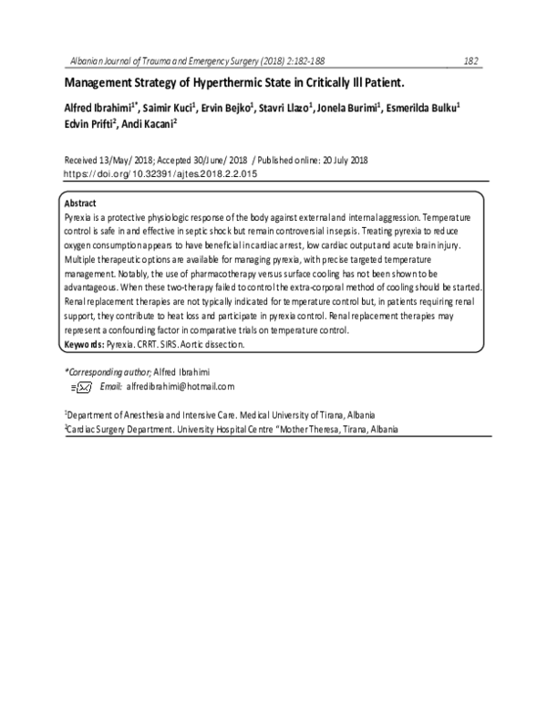 (PDF) Management Strategy of Hyperthermic State in Critically Ill Patient