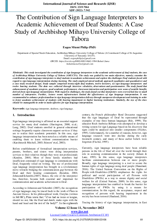 (PDF) The Contribution of Sign Language Interpreters to Academic ...
