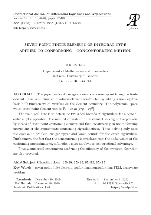 Pdf Seven Point Finite Element Of Integral Type Applied To Conforming Nonconforming Method