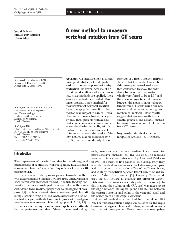 Pdf A New Method To Measure Vertebral Rotation From Ct Scans