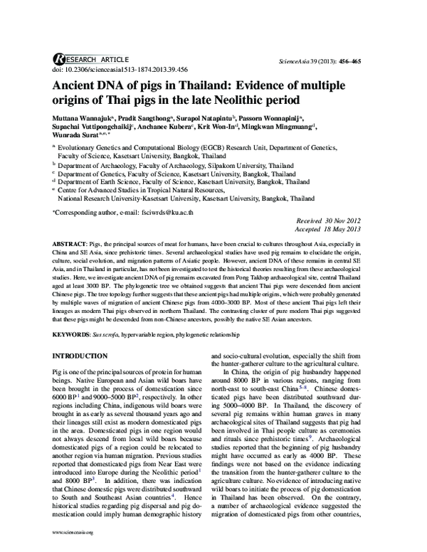 (PDF) Ancient DNA of pigs in Thailand: Evidence of multiple origins of ...