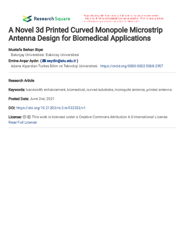 (PDF) A novel 3D printed curved monopole microstrip antenna design for biomedical applications