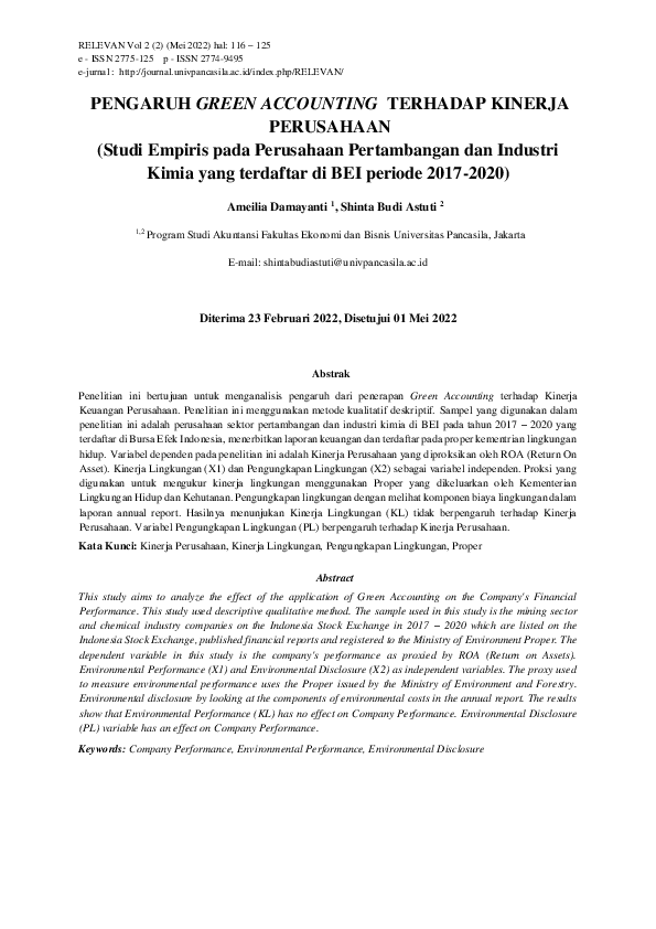 (PDF) Pengaruh Green Accounting Terhadap Kinerja Perusahaan