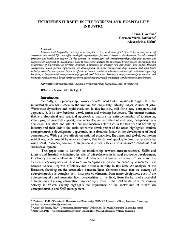 (PDF) Entrepreneurship in the Tourism and Hospitality Industry
