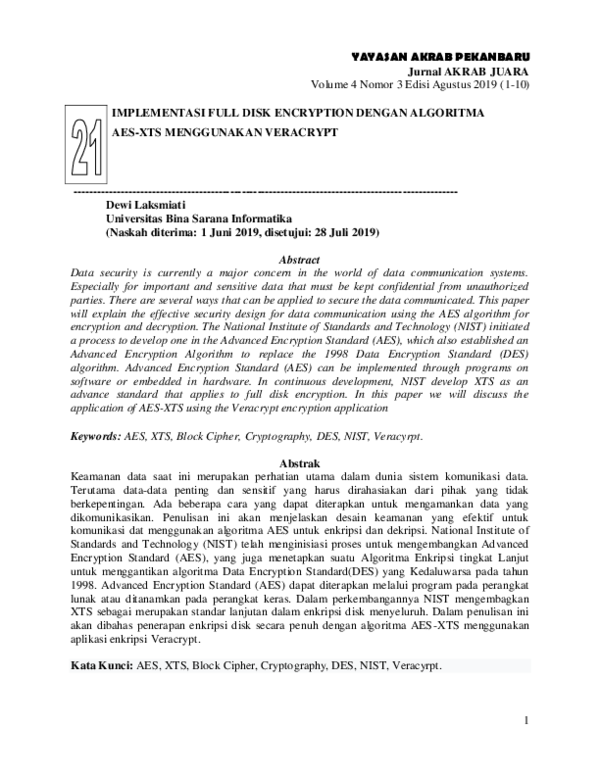 Pdf Implementasi Full Disk Encryption Dengan Algoritma Aes Xts