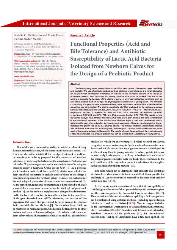 (PDF) Functional Properties (Acid and Bile Tolerance) and Antibiotic ...