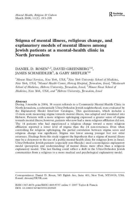 (PDF) Stigma of mental illness, religious change, and explanatory ...