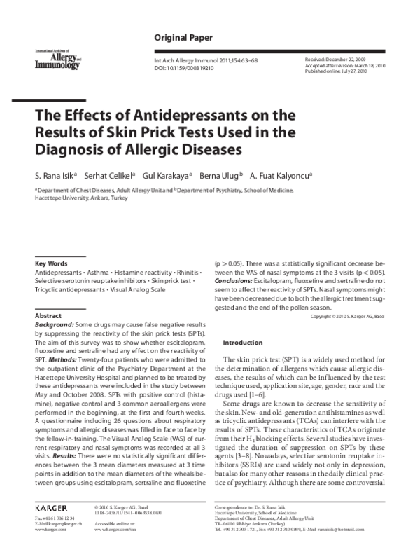 (PDF) The Effects of Antidepressants on the Results of Skin Prick Tests ...