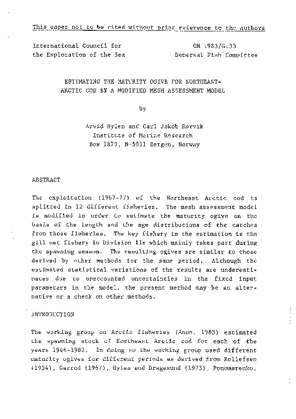 (PDF) Estimating the maturity ogive for northeast- arctic cod by a ...