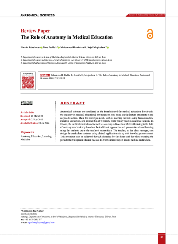 (PDF) The Role of Anatomy in Medical Education