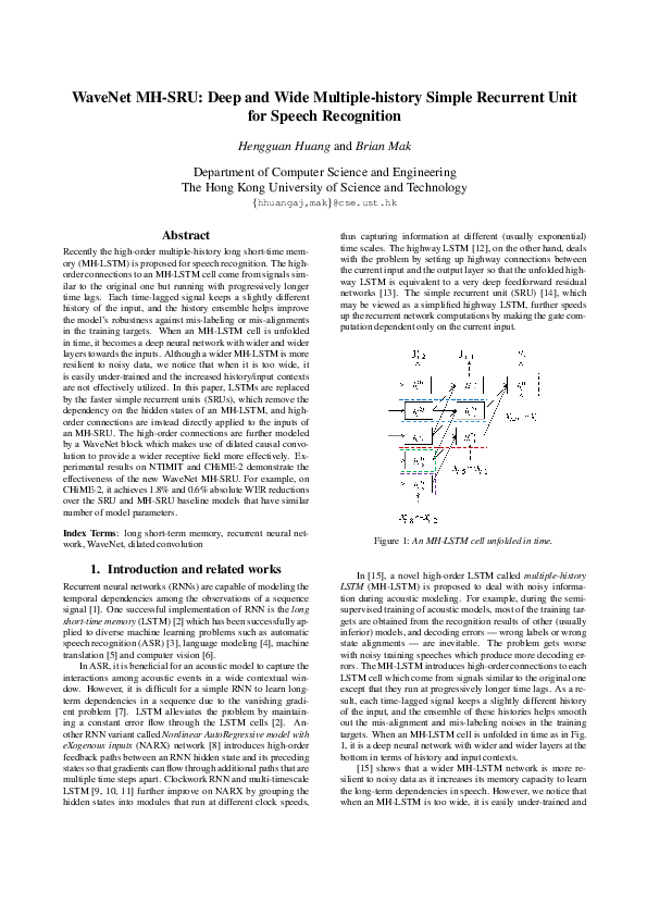 (PDF) WaveNet MH-SRU: Deep and Wide Multiple-history Simple Recurrent ...