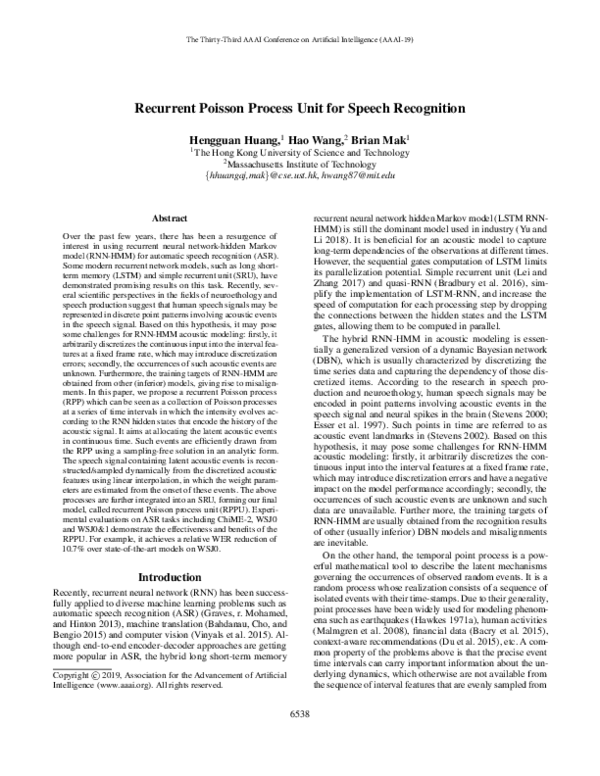 (PDF) Recurrent poisson process unit for automatic speech recognition
