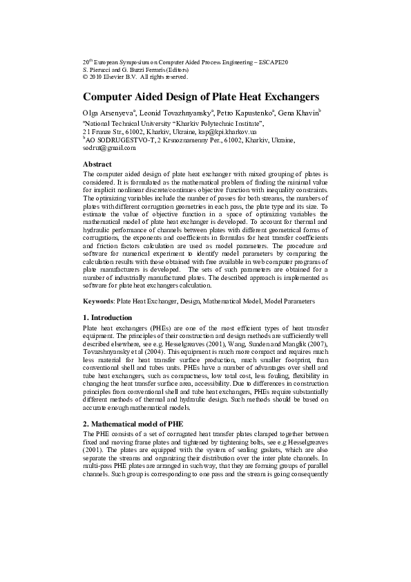 (PDF) Computer aided design of plate heat exchangers