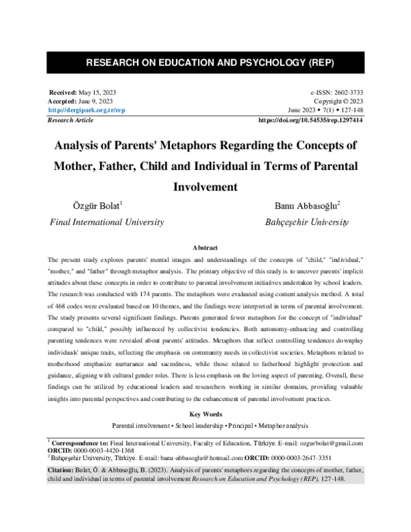 (PDF) Analysis of Parents' Metaphors Regarding the Concepts of Mother ...