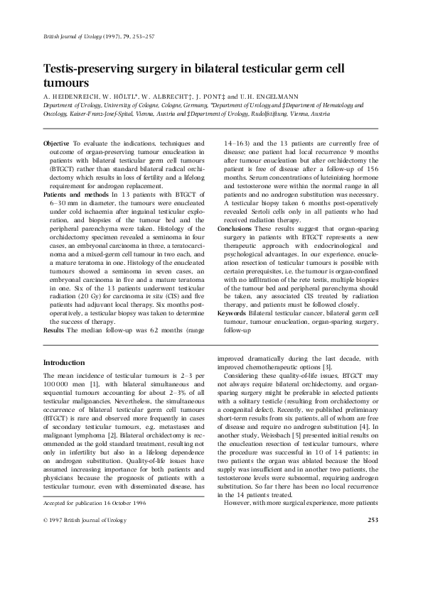 (PDF) Testis-preserving surgery in bilateral testicular germ cell tumours