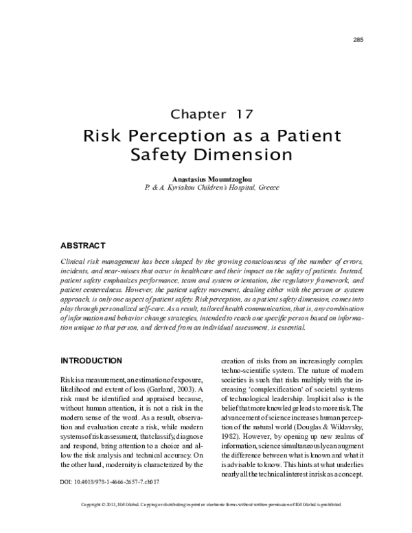 (PDF) Risk Perception as a Patient Safety Dimension | Anastasius ...