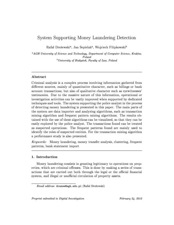 (PDF) System supporting money laundering detection