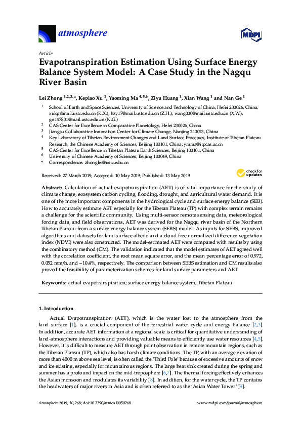 (PDF) Evapotranspiration Estimation Using Surface Energy Balance-Based Evaporative Fraction for ...