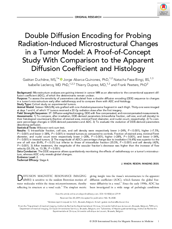 (PDF) Double Diffusion Encoding for Probing Radiation‐Induced ...