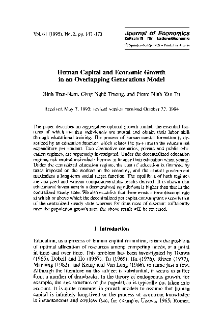 Pdf Human Capital And Economic Growth In An Overlapping Generations Model