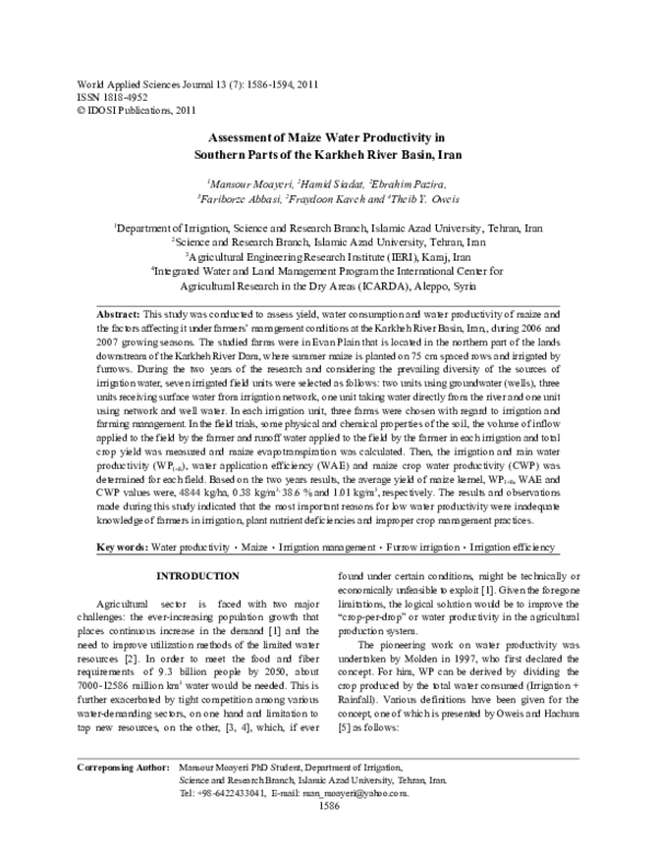 (PDF) Assessment of Maize Water Productivity in Southern Parts of the ...