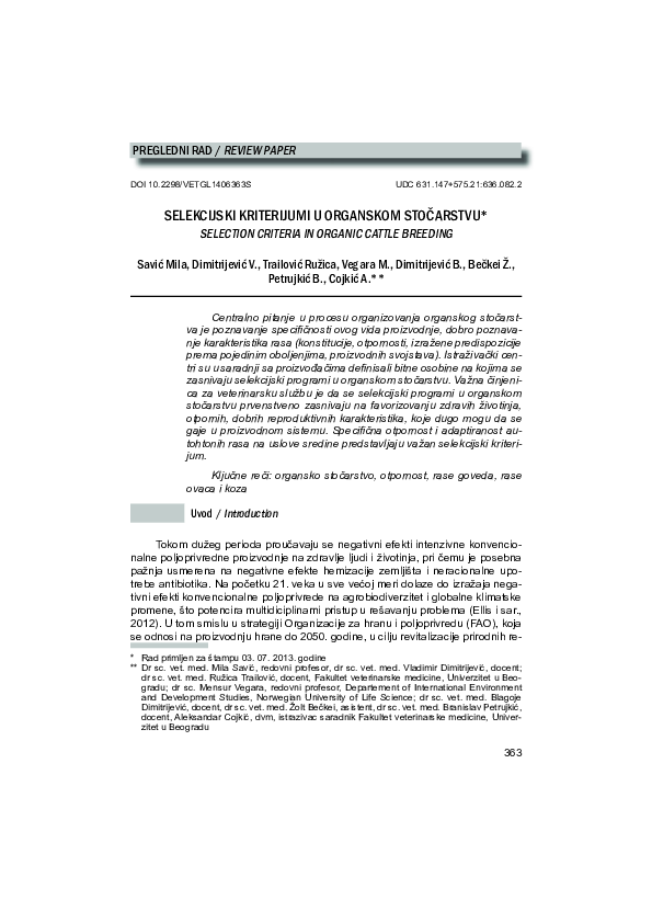 (PDF) Selection criteria in organic cattle breeding
