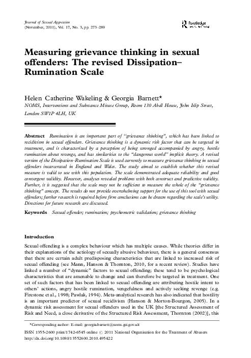 (PDF) Measuring grievance thinking in sexual offenders: The revised ...