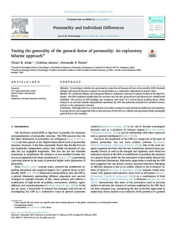 (PDF) Testing the generality of the general factor of personality: An ...