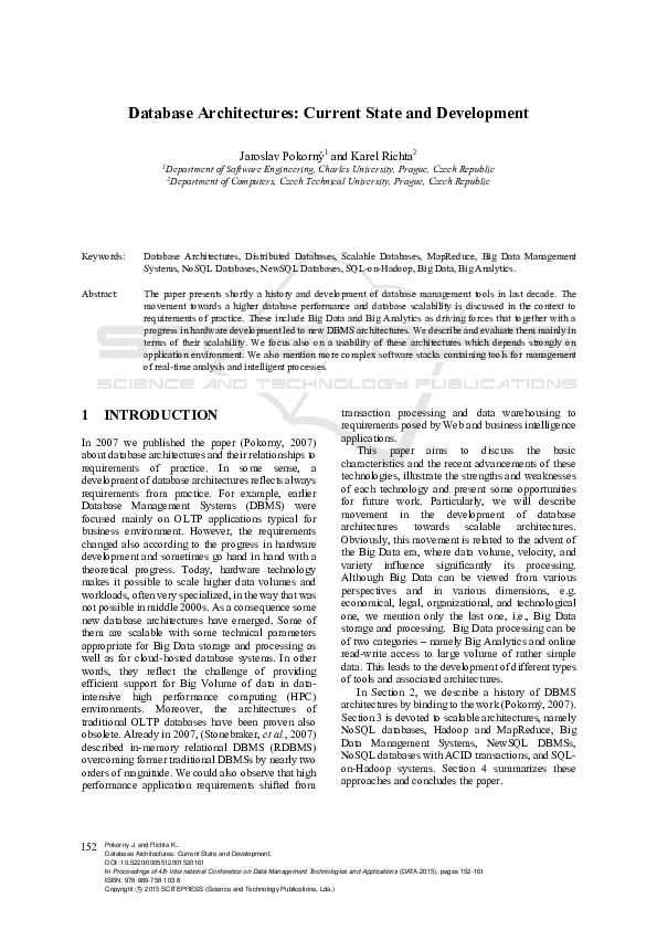 (PDF) Database Architectures: Current State and Development