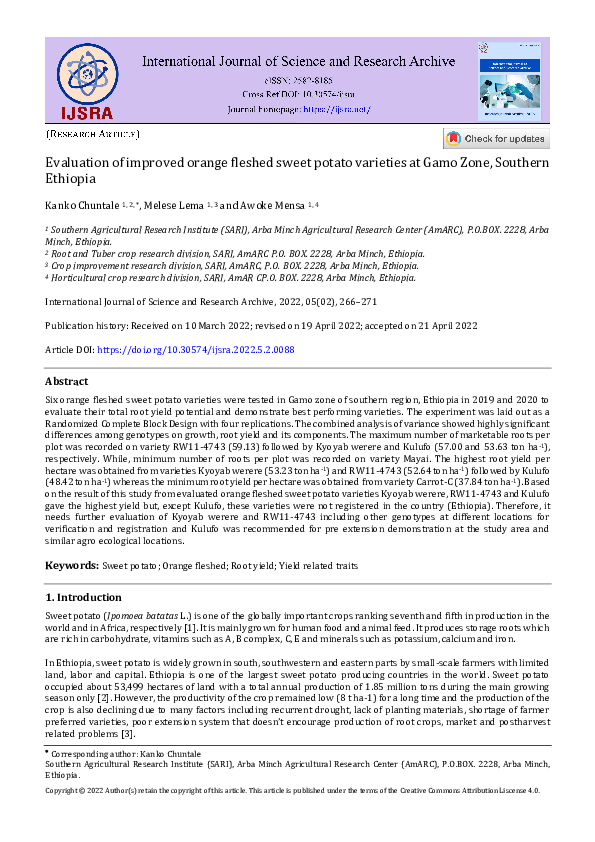 (PDF) Evaluation of improved orange fleshed sweet potato varieties at Gamo Zone, Southern Ethiopia