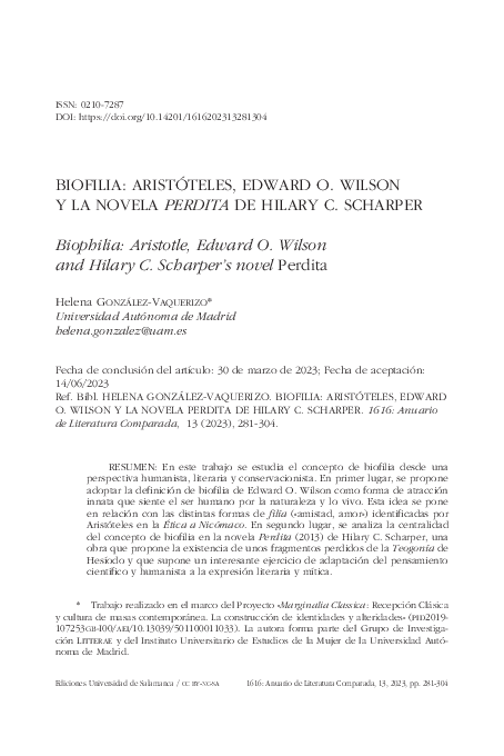 (PDF) Biophilia: Aristotle, Edward O. Wilson and Hilary C. Scharper’s ...