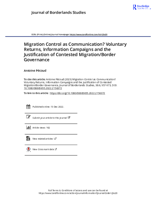 (PDF) Migration Control as Communication? Voluntary Returns ...