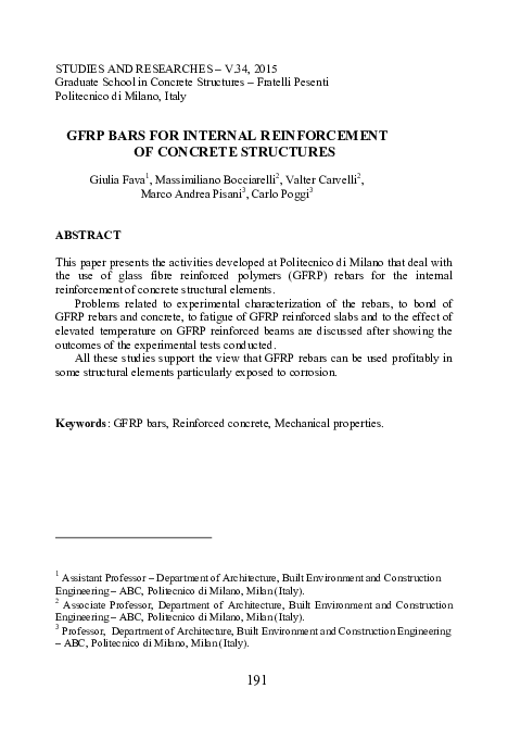 (PDF) GFRP bars for internal reinforcement of concrete structures