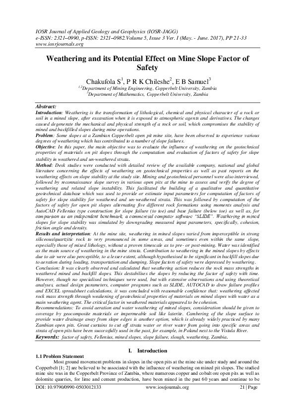 (PDF) Weathering and its Potential Effect on Mine Slope Factor of Safety