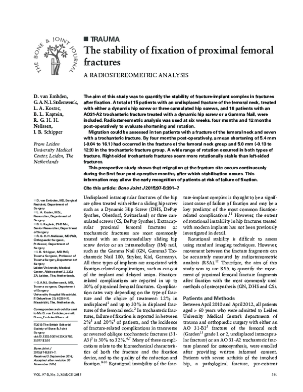 (PDF) The stability of fixation of proximal femoral fractures: a ...