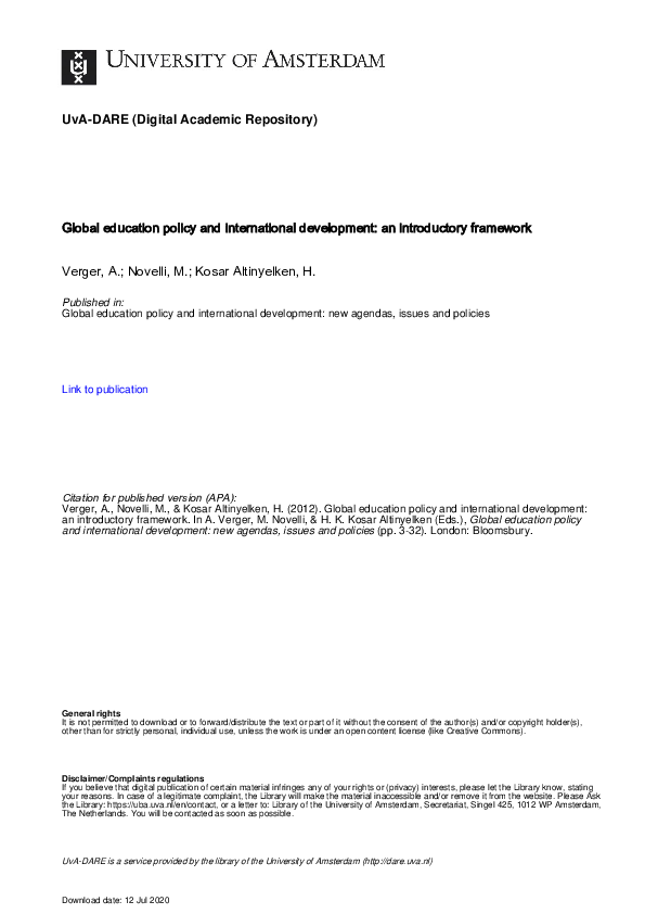 (PDF) Global Education Policy and International Development : An Introductory Framework