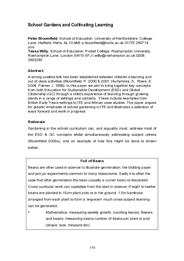 (PDF) School gardens and cultivating learning