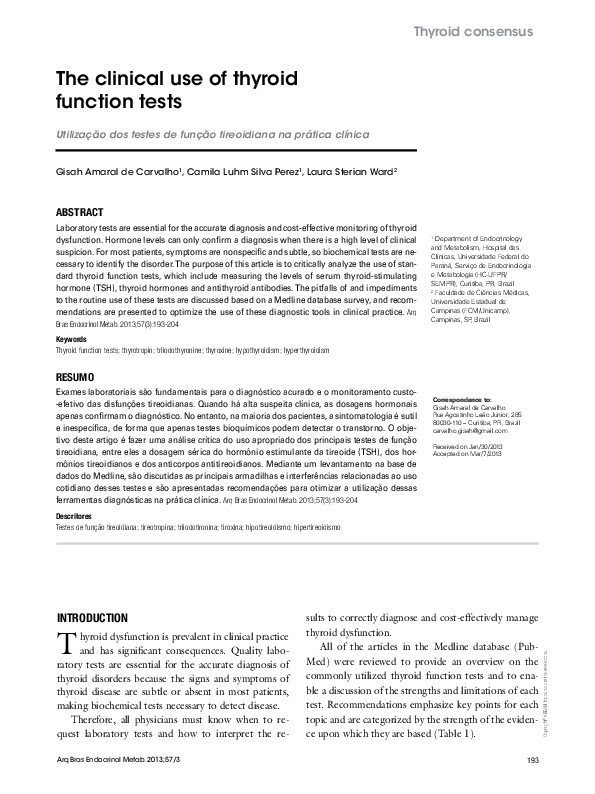 (PDF) The clinical use of thyroid function tests