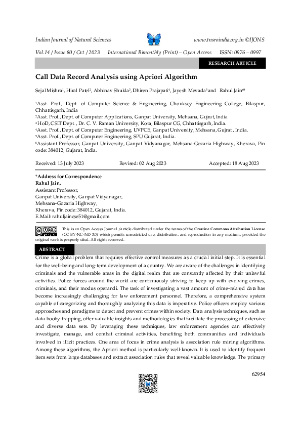 (PDF) Call Data Record Analysis using Apriori Algorithm | Hiralben Patel - Academia.edu