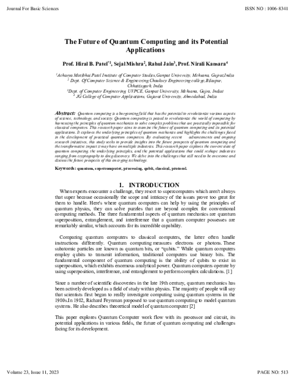 (PDF) The Future of Quantum Computing and its Potential Applications